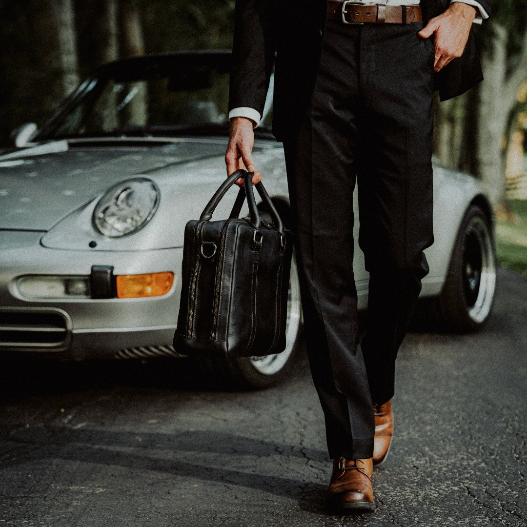 Black Modern Briefcase | Jack Andrews | Vintage Leather Luxury