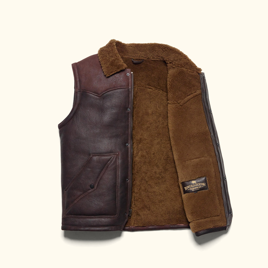 Iconic Leather Shearling Western Vest | Buffalo Jackson