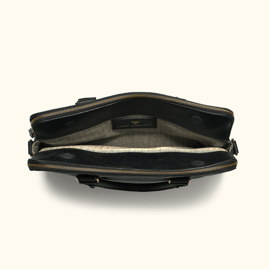 Black Leather Attache Briefcase | Jack Andrews | Vintage Leather Luxury