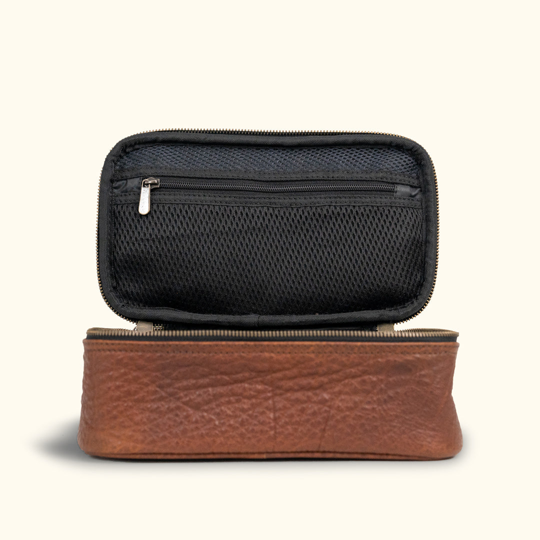 Travel Leather Dopp Kit | Brown Buffalo Leather | Roosevelt Collection