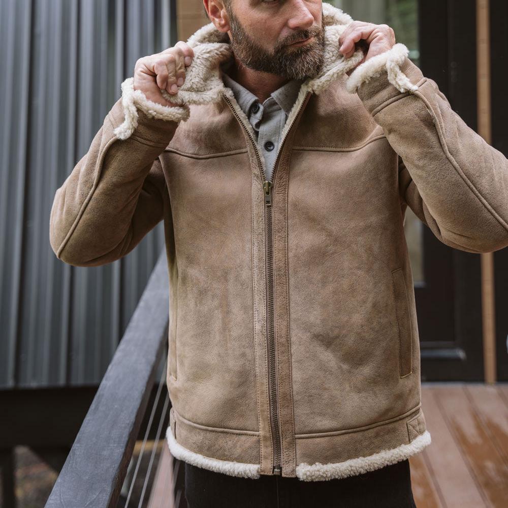 Tan Shearling Jacket – Sandstone Brown Bomber | Buffalo Jackson