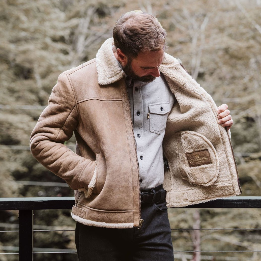Tan Shearling Jacket – Sandstone Brown Bomber | Buffalo Jackson
