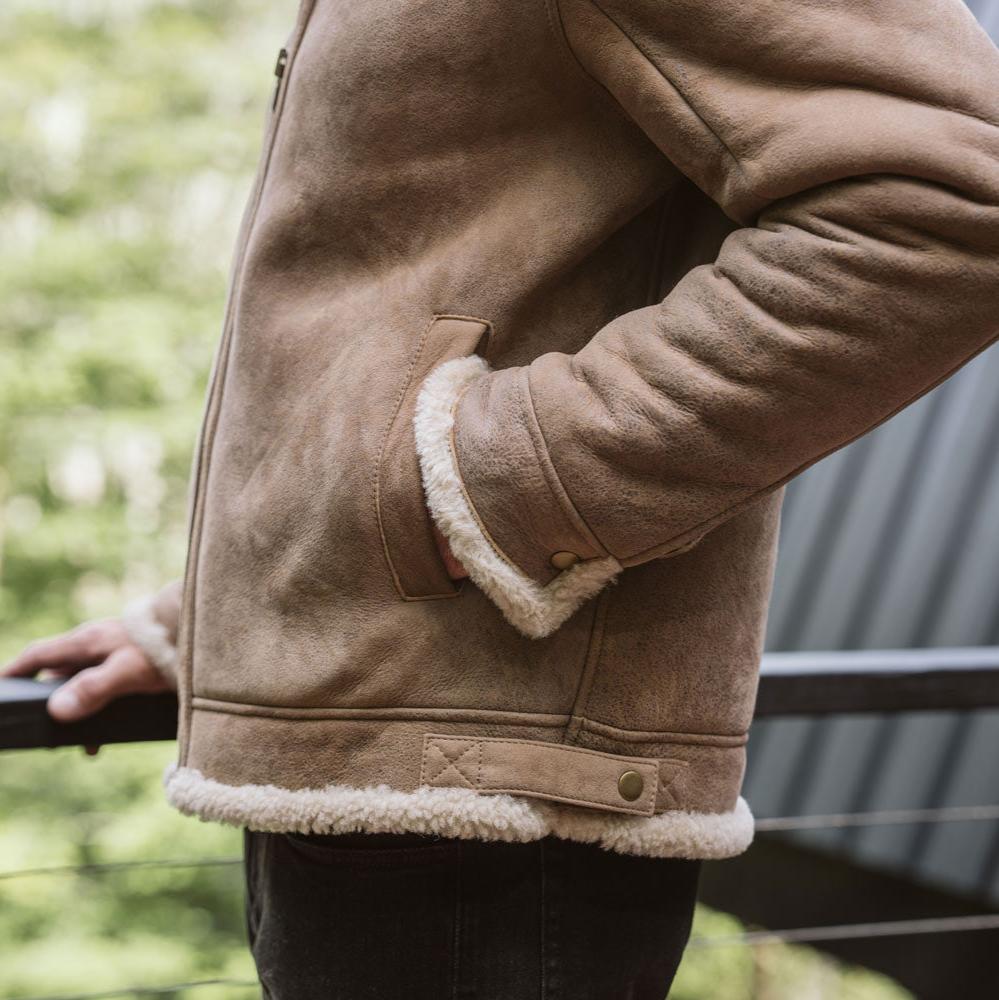 Tan Shearling Jacket – Sandstone Brown Bomber | Buffalo Jackson
