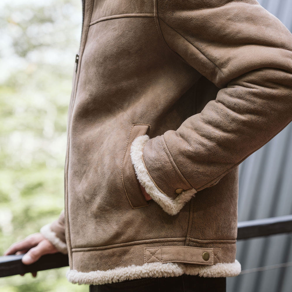 Tan Shearling Jacket – Sandstone Brown Bomber | Buffalo Jackson