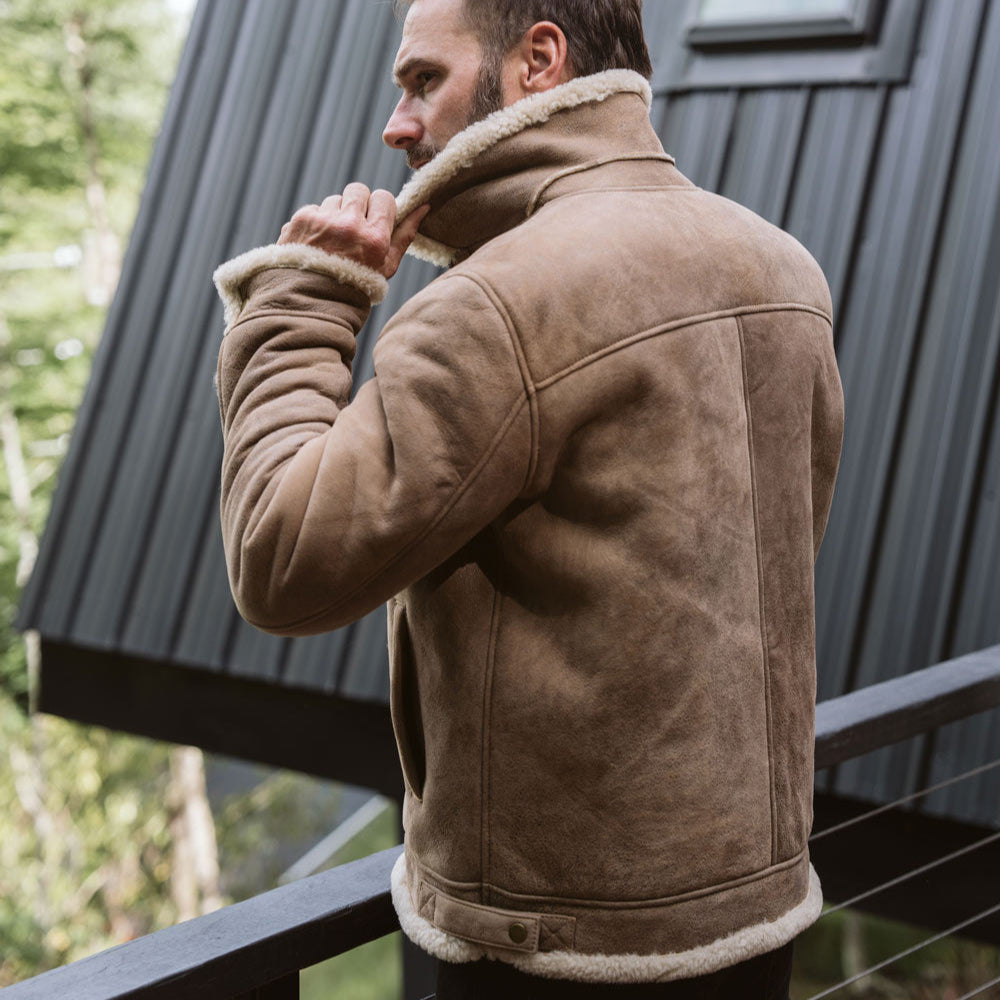 Tan Shearling Jacket – Sandstone Brown Bomber | Buffalo Jackson