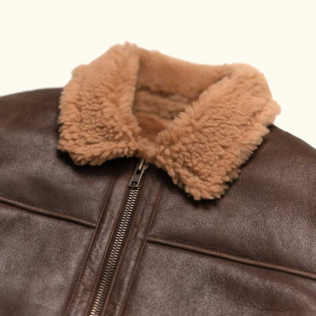 Brown Shearling Leather Bomber Jacket | Buffalo Jackson