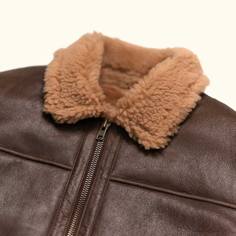 Brown Shearling Leather Bomber Jacket | Buffalo Jackson