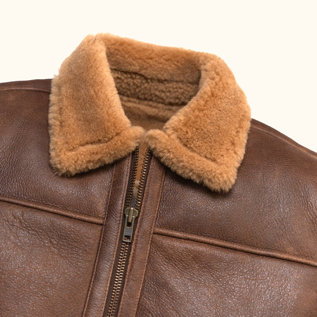 Brown Shearling Leather Bomber Jacket | Buffalo Jackson