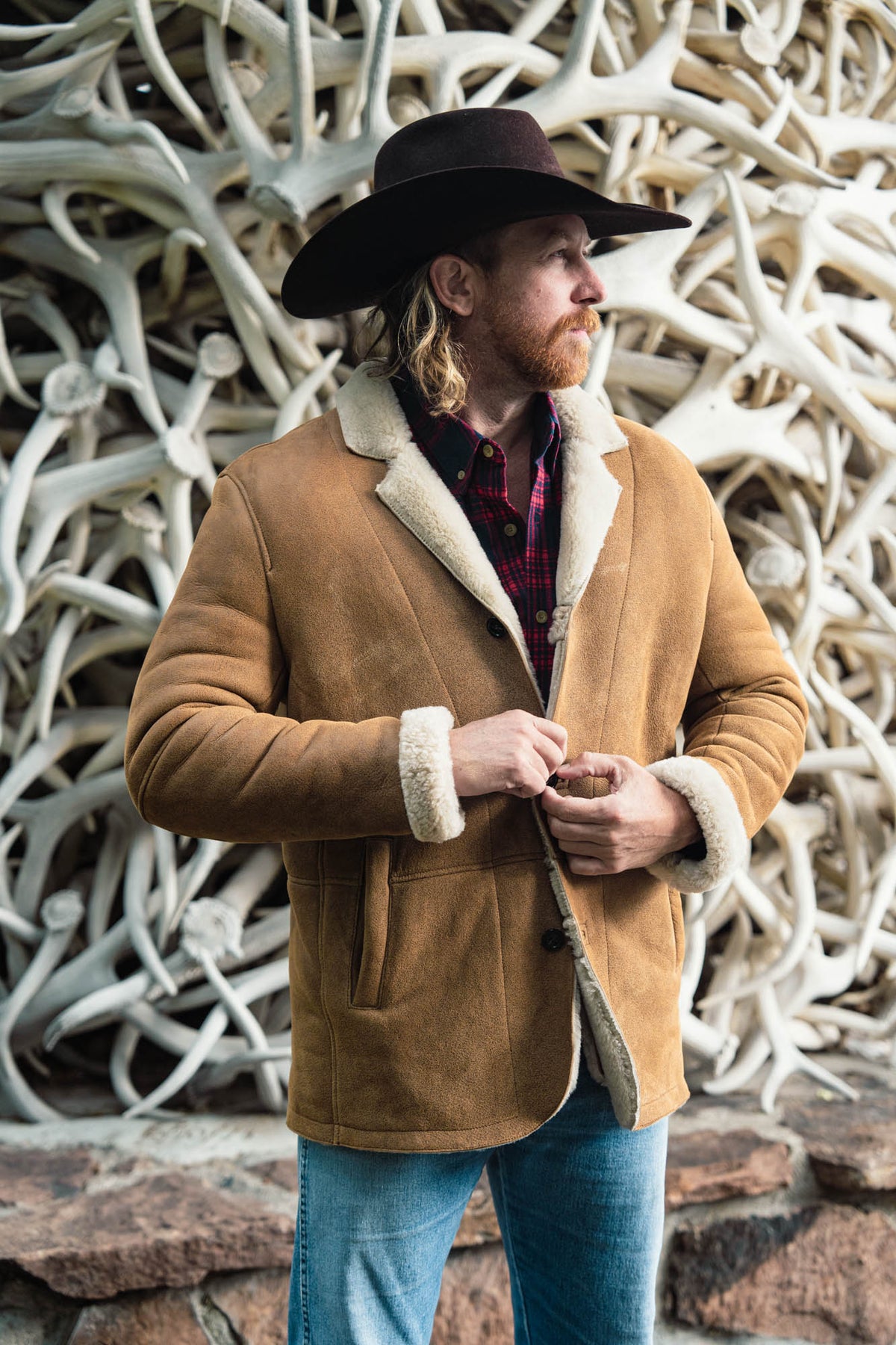 Shearling Blazer (Tan): Rugged & Refined | Buffalo Jackson
