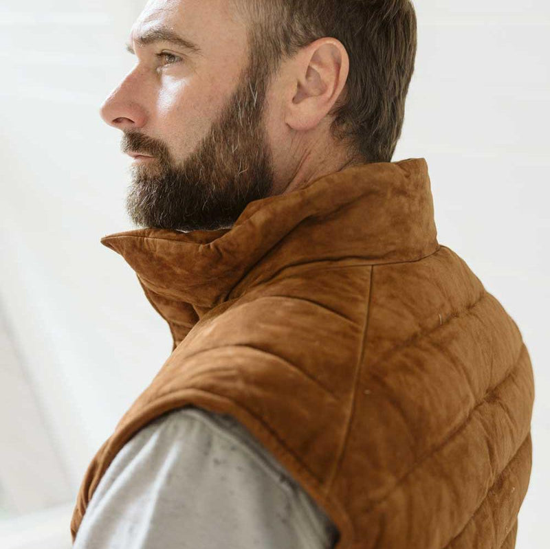Suede Down Puffer Vest Leather & Down Feather | Buffalo Jackson