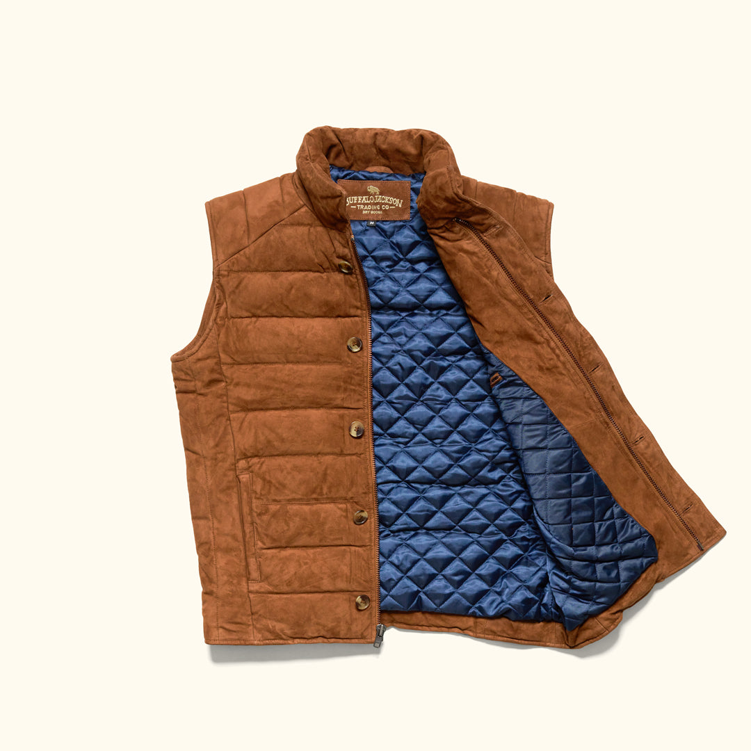 Suede Down Puffer Vest Leather & Down Feather | Buffalo Jackson