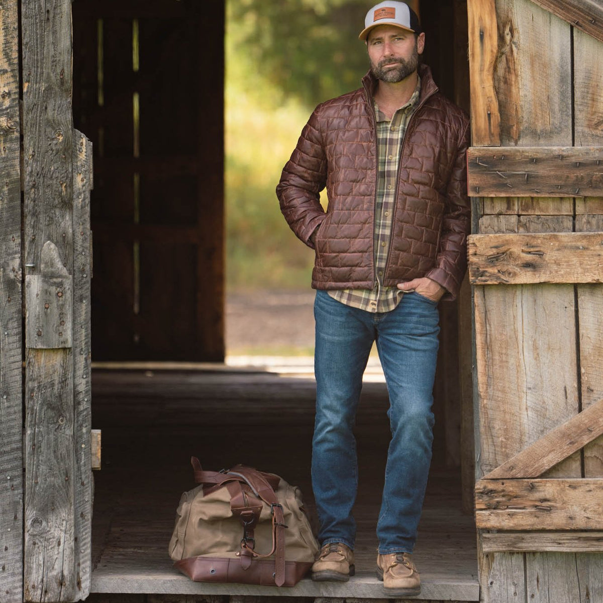 Leather Down Jacket | Buffalo Jackson - Mahogany Brown