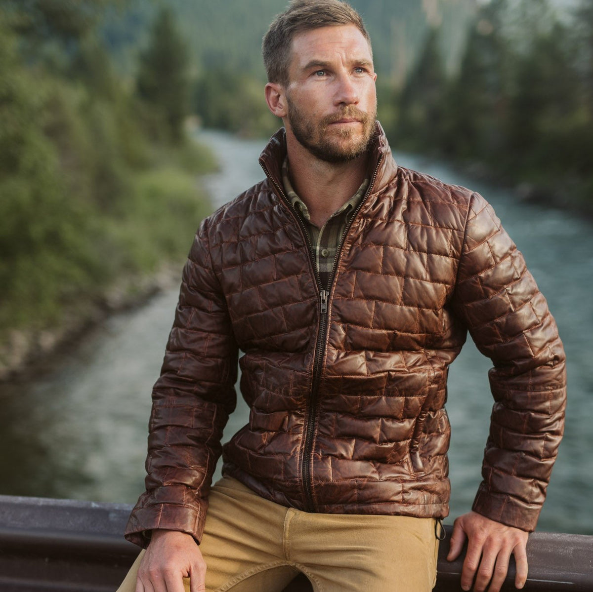 Leather Down Jacket | Buffalo Jackson - Mahogany Brown