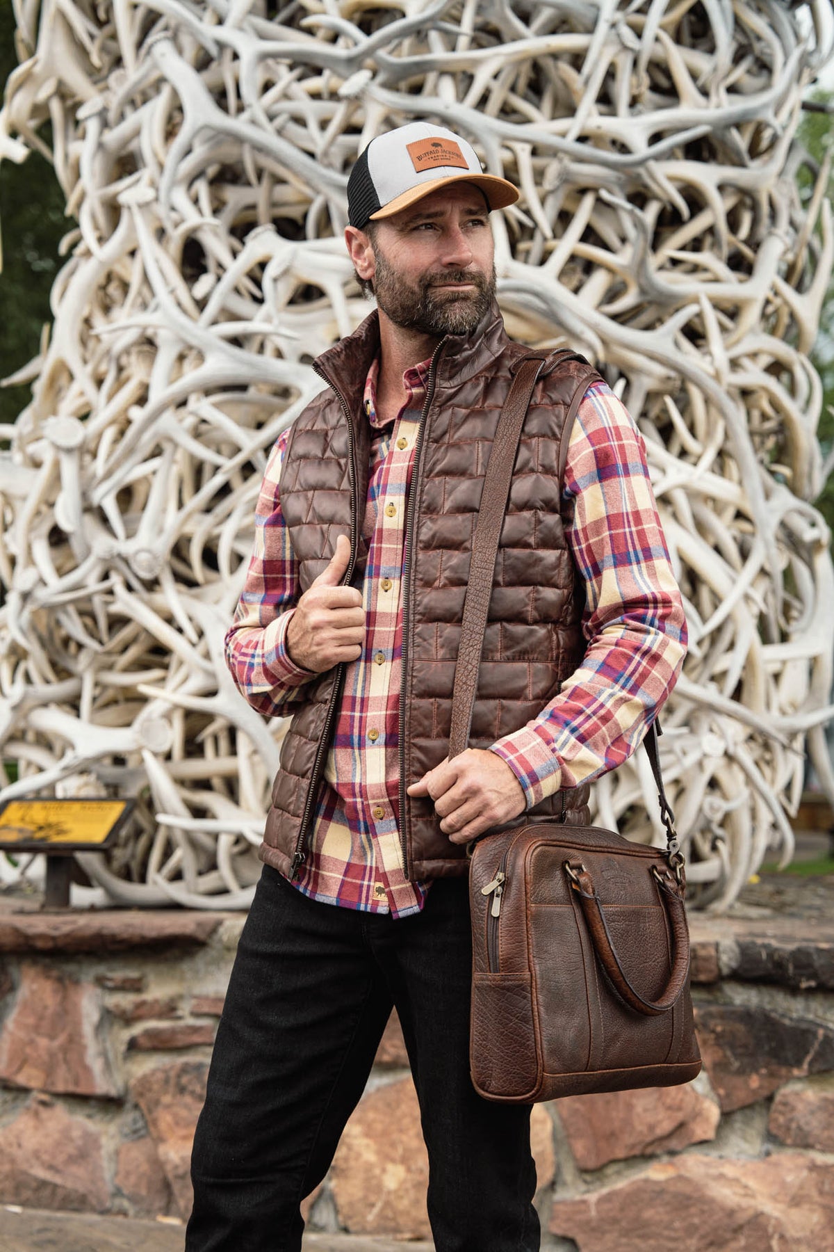 Teton Leather Down Vest | Buffalo Jackson - Mahogany Brown
