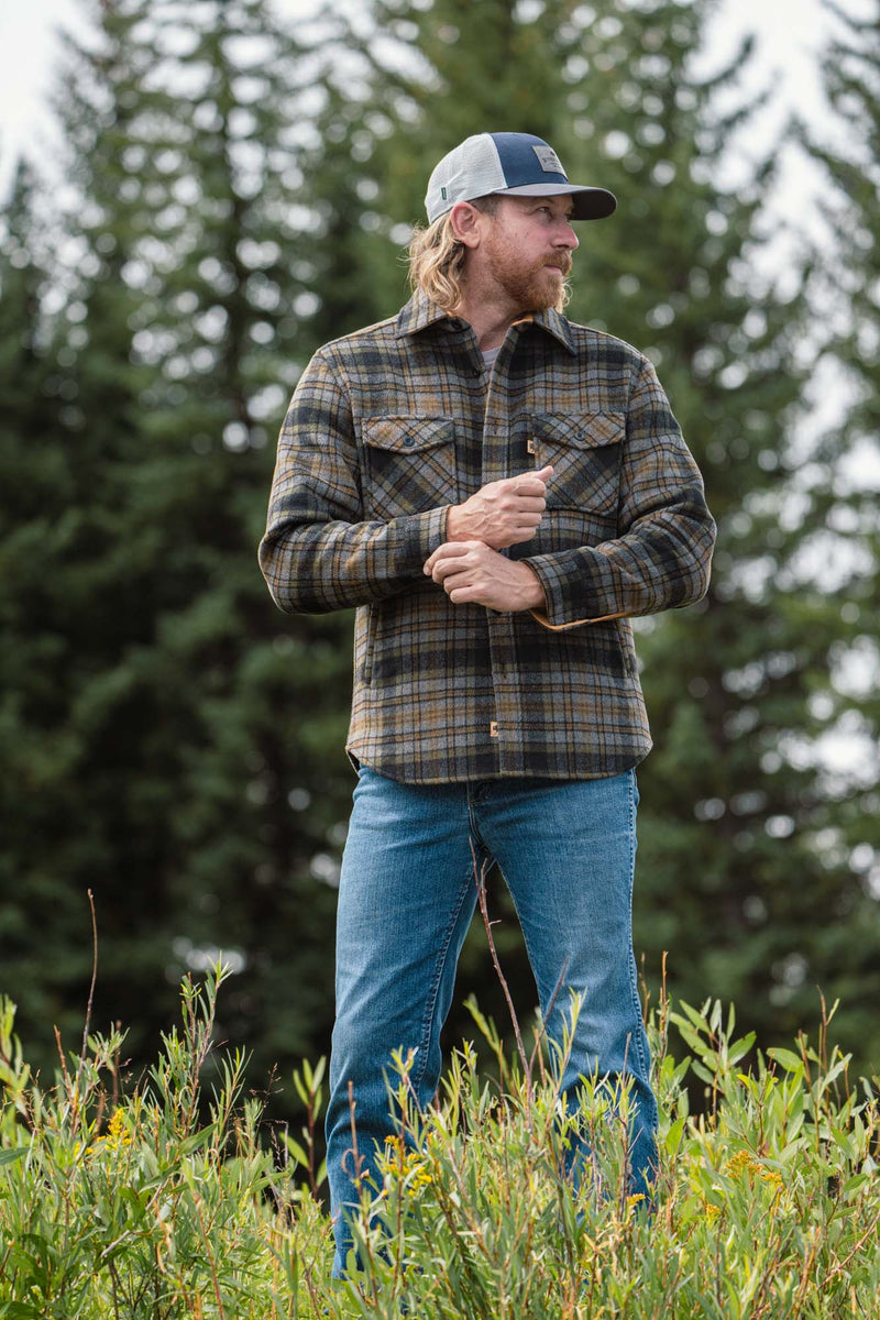 Mens Wool Shirt Jacket | Buffalo Jackson | Timber Moss Plaid
