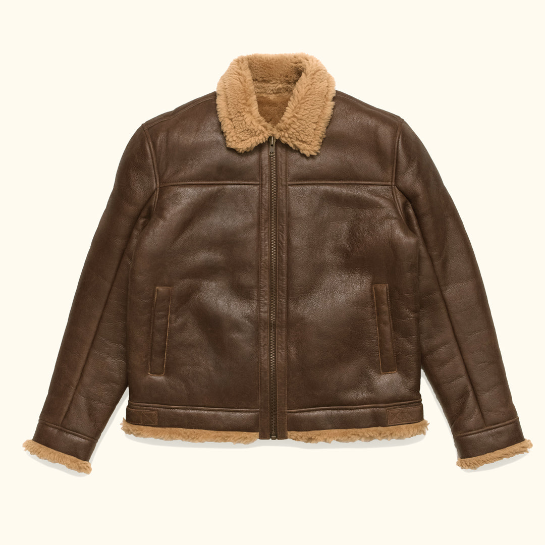 Brown Shearling Leather Bomber Jacket | Buffalo Jackson