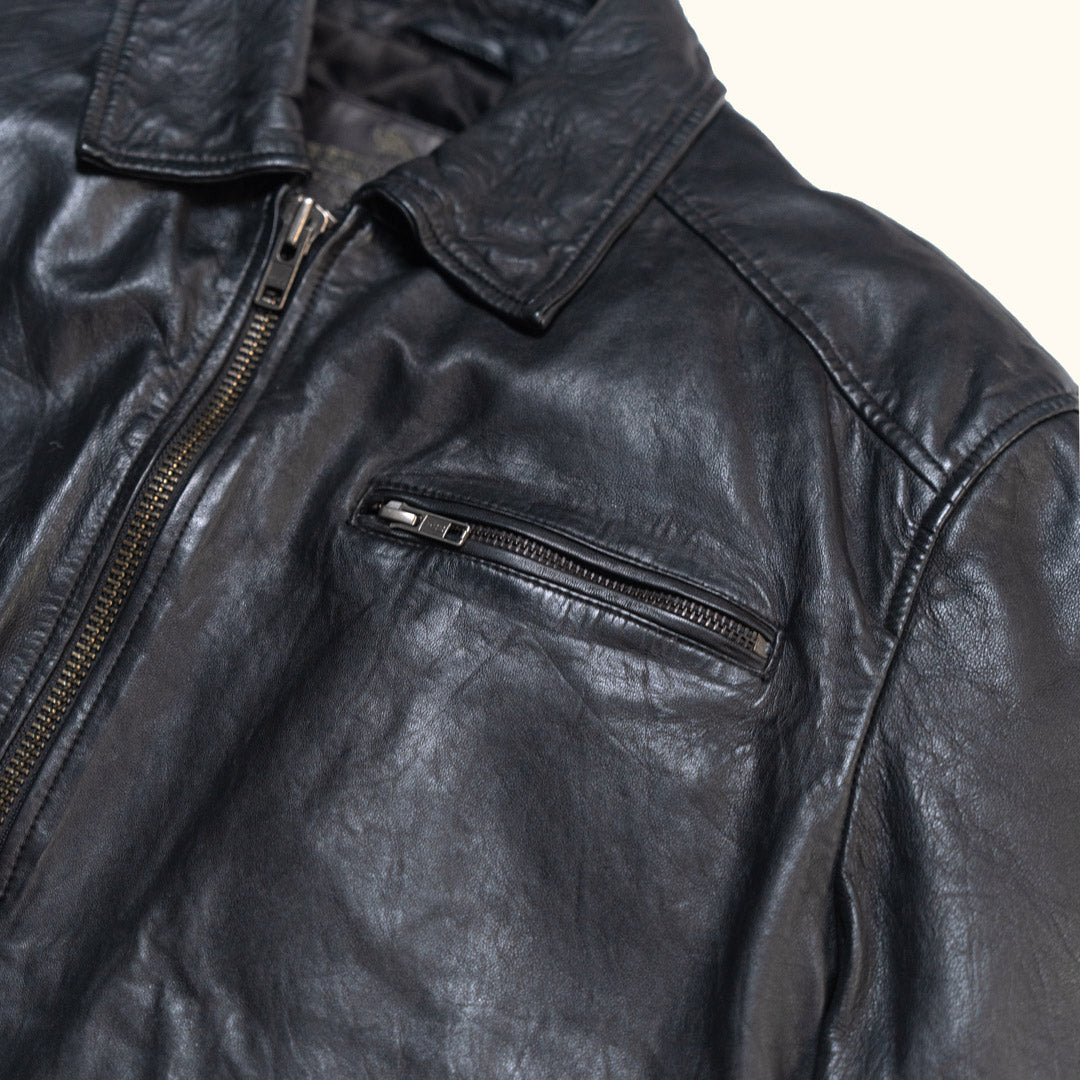 Leather Driving Jacket in Vintage Black Glenwood Style | Buffalo Jackson
