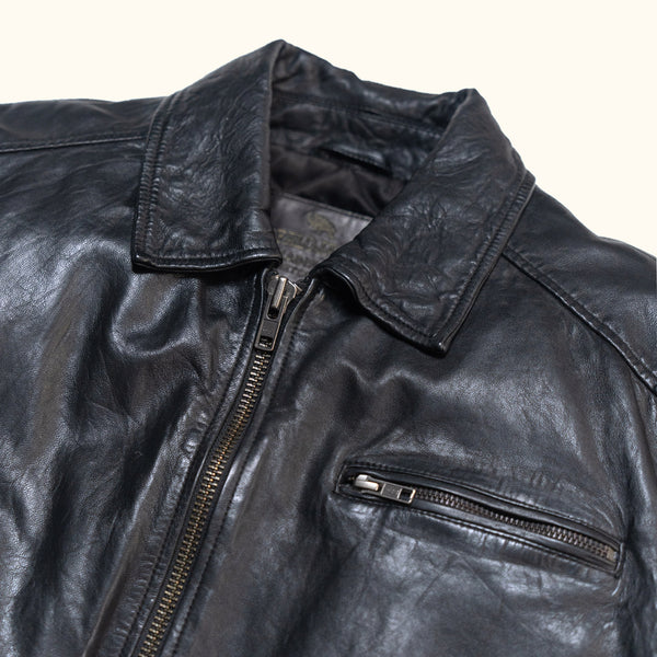 Leather Driving Jacket in Vintage Black Glenwood Style | Buffalo Jackson