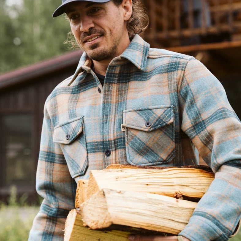 Mens Overshirt Wool Shirt | Buffalo Jackson | Sky Valley Blue Plaid