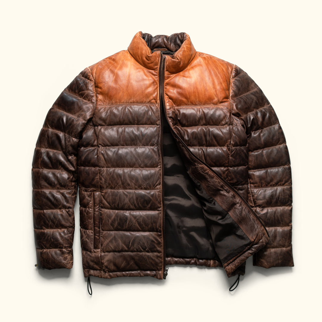 Leather Down Jacket (Brown & Tan) | Buffalo Jackson