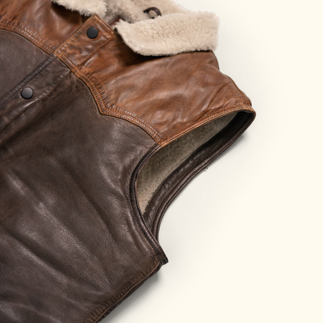 Iconic Leather Western Vest with Sherpa Collar | Buffalo Jackson