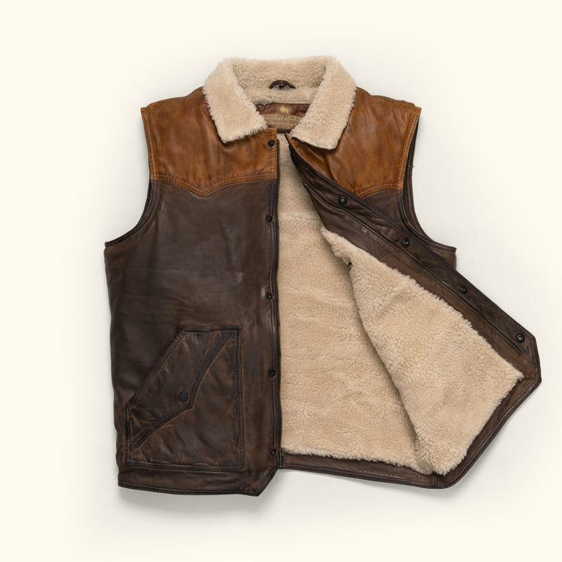 Iconic Leather Western Vest with Sherpa Collar | Buffalo Jackson