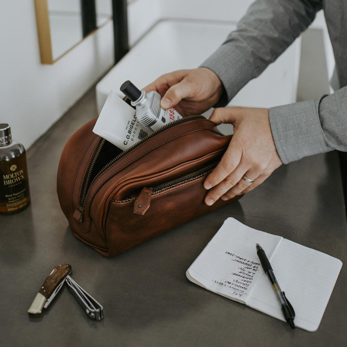 Leather Toiletry Case - Jefferson Dopp Kit | Buffalo Jackson