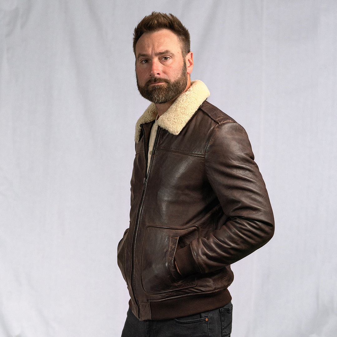 Vintage Brown Leather Bomber Jacket | Buffalo Jackson